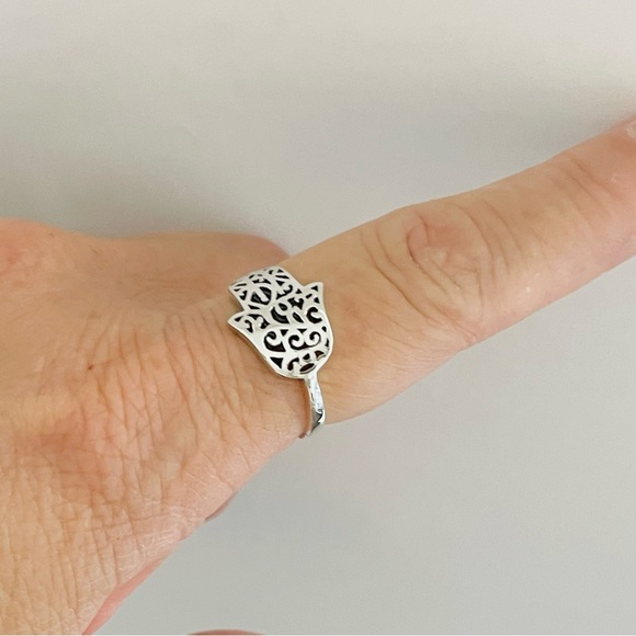 Jewelry | Sterling Silver Hamsa Sideway Ring Hand Of God Protective ...